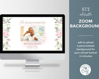 Pink Roses Digital Funeral Background ZOOM Template for - Etsy