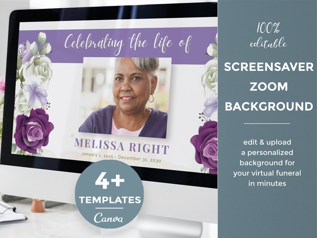 Digital Funeral Background With Purple Flowers, ZOOM Template for ...