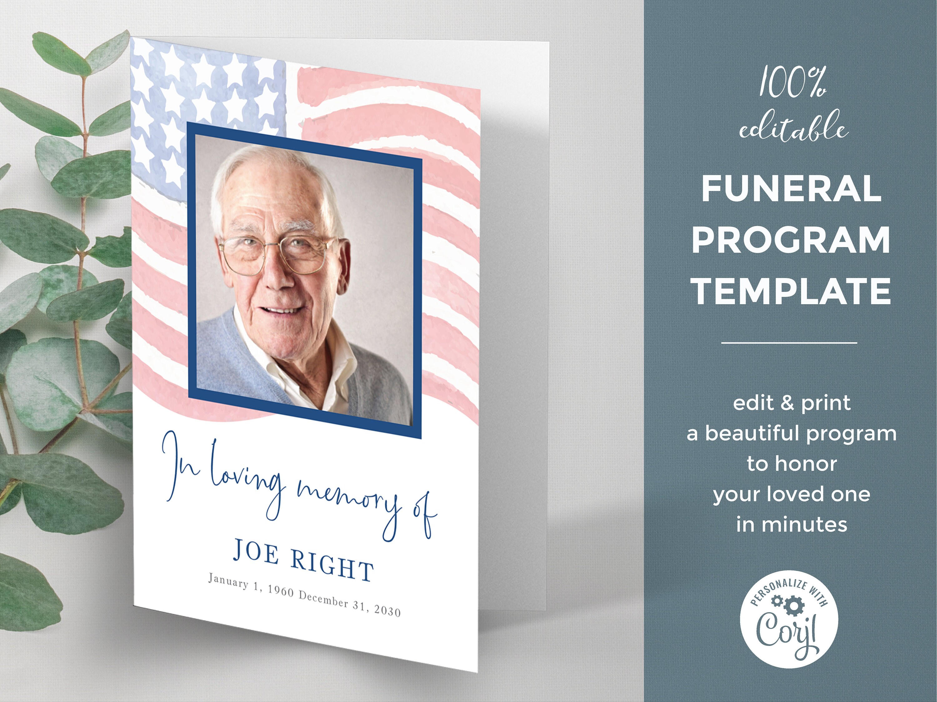 American Flag Funeral Program Template - Editable Patriotic Celebration ...