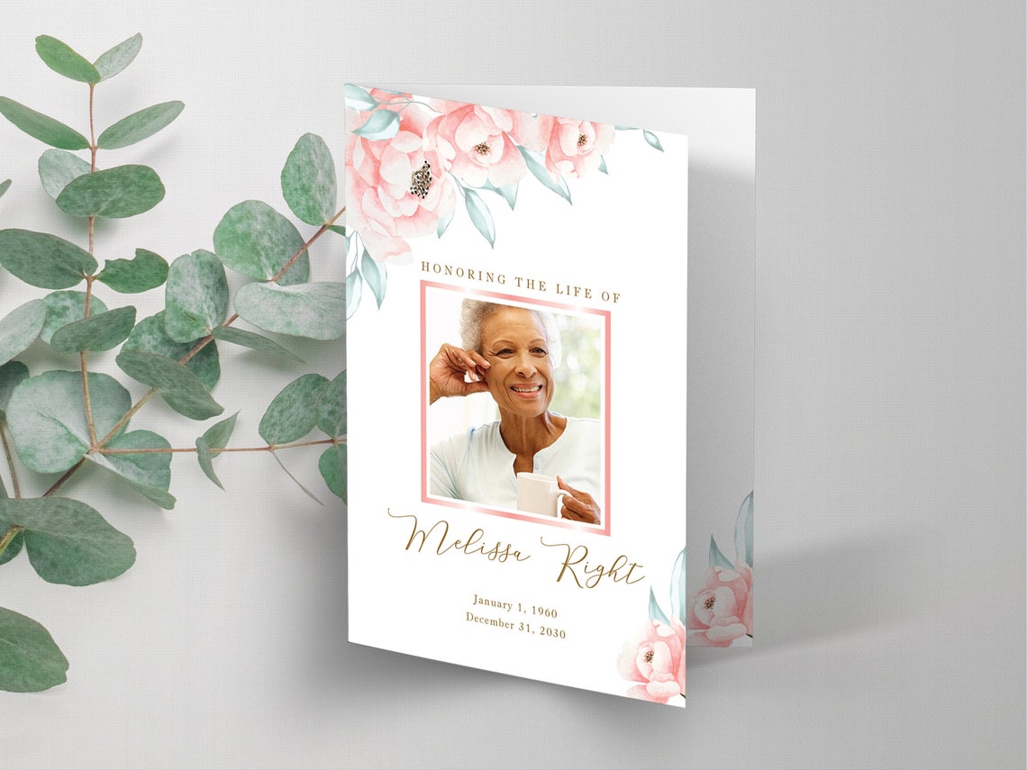 Delicate Roses Funeral Program Template Celebration of Life - Etsy