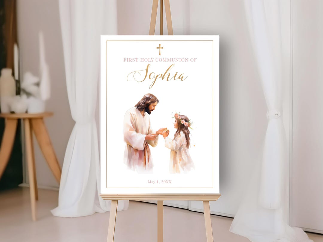 Jesus With a First Holy Communion Welcome Sign TEMPLATE, Editable ...