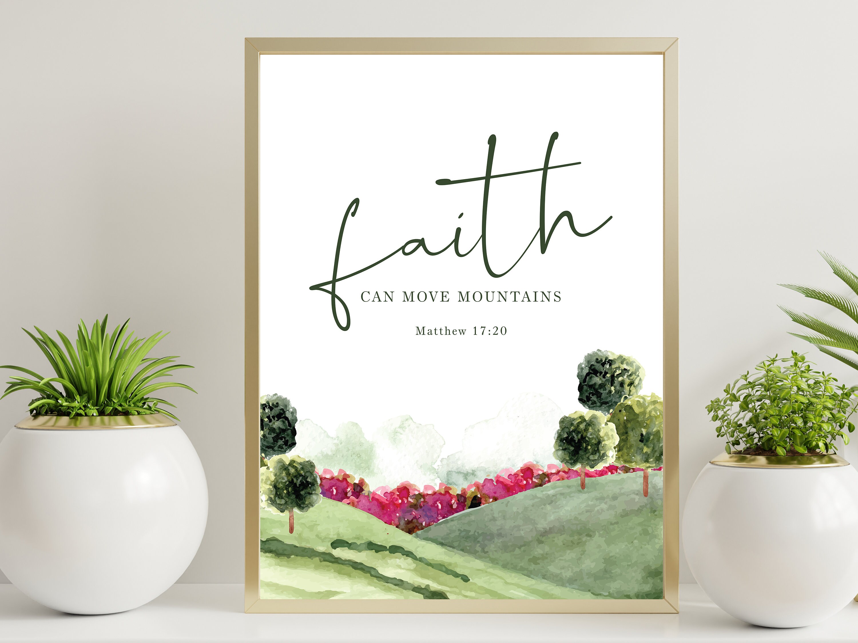 Watercolor Scenery Bible Verse Wall Art Faith Can Move - Etsy UK