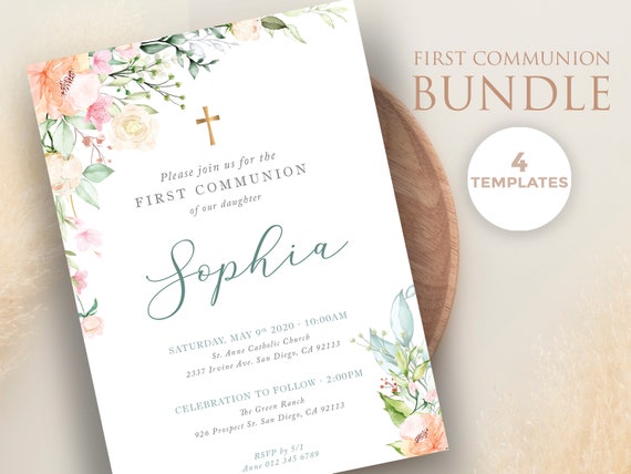 Editable First Communion Templates Set for Girl Holy - Etsy