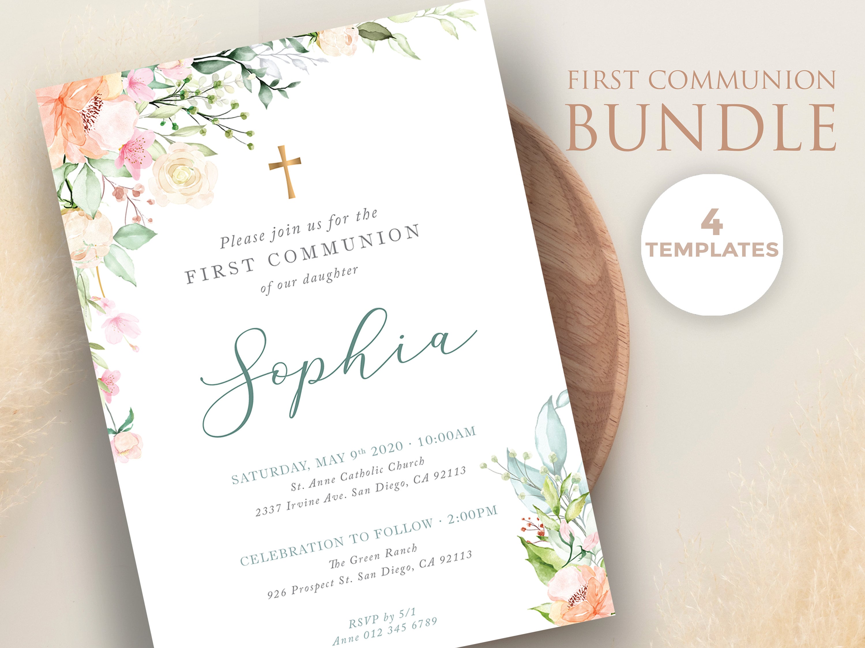 Editable First Communion Templates Set for Girl, Holy Communion ...