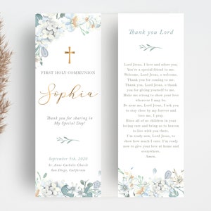 First Communion Girl Prayer Card, Delicate Communion Bookmark ...