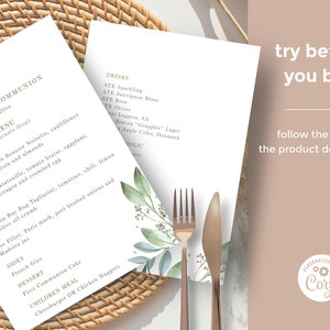 Menu Card Template for First Communion With Olive Branches for Boy ...