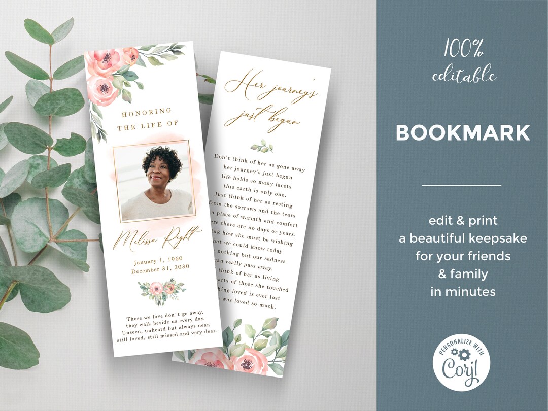 Pink Watercolor Memorial Card for Remembrance, Celebration of Life ...