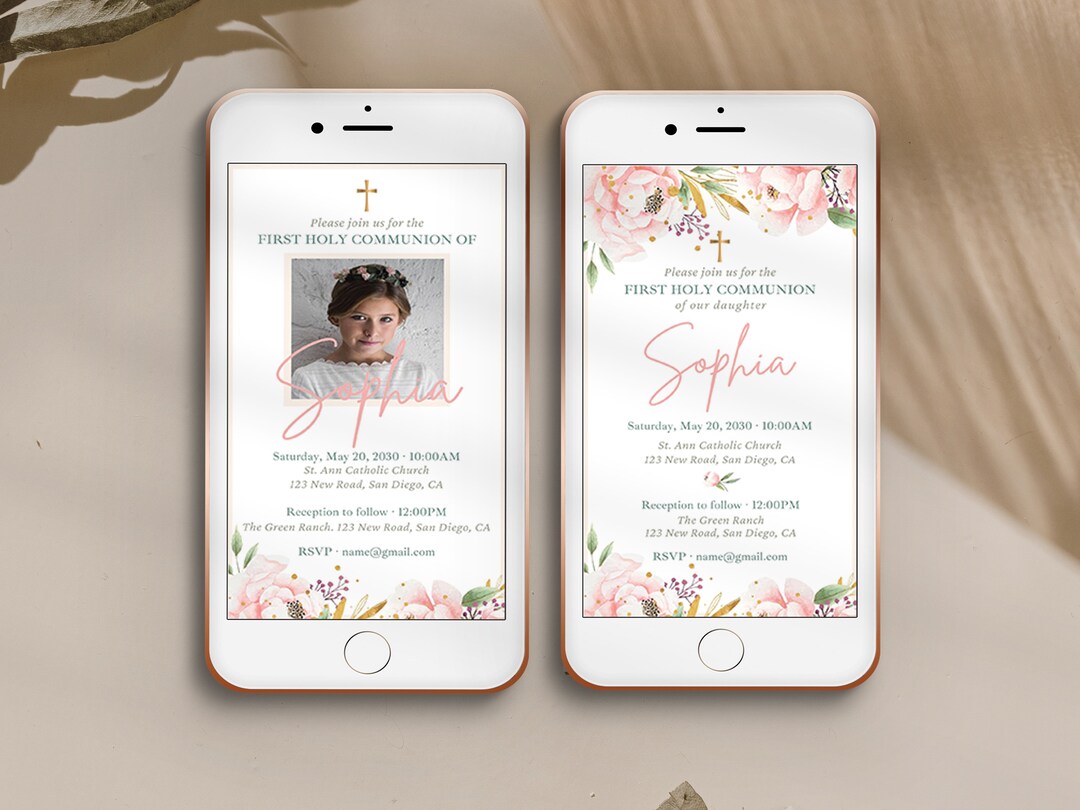 Digital First Communion Invitation Template, Comunion Video Invitation ...