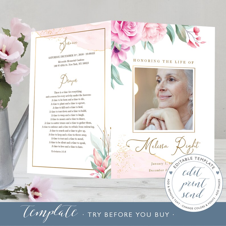 Funeral Program Template for Woman Celebration of Life Floral - Etsy
