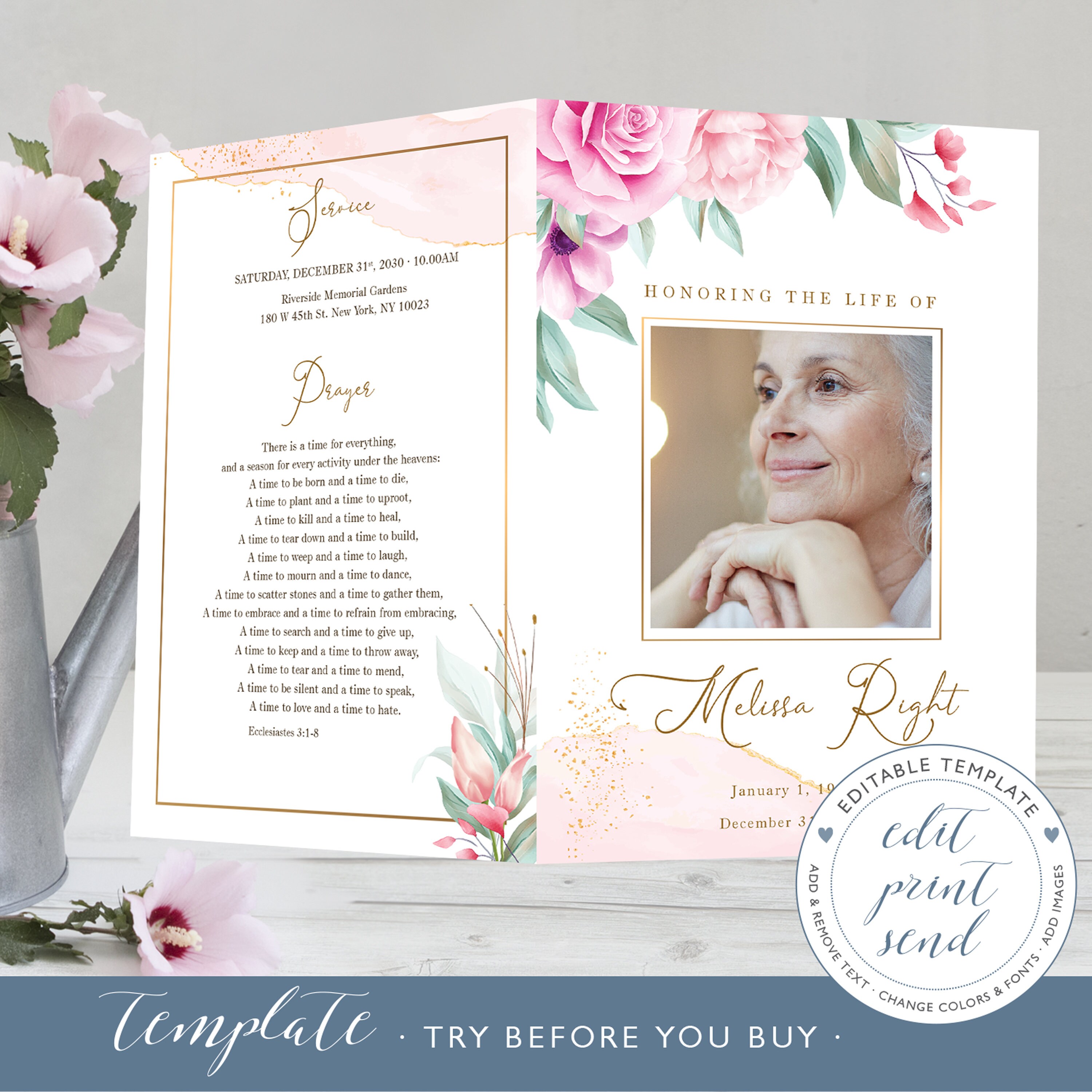Funeral Program Template for Woman Celebration of Life Floral - Etsy