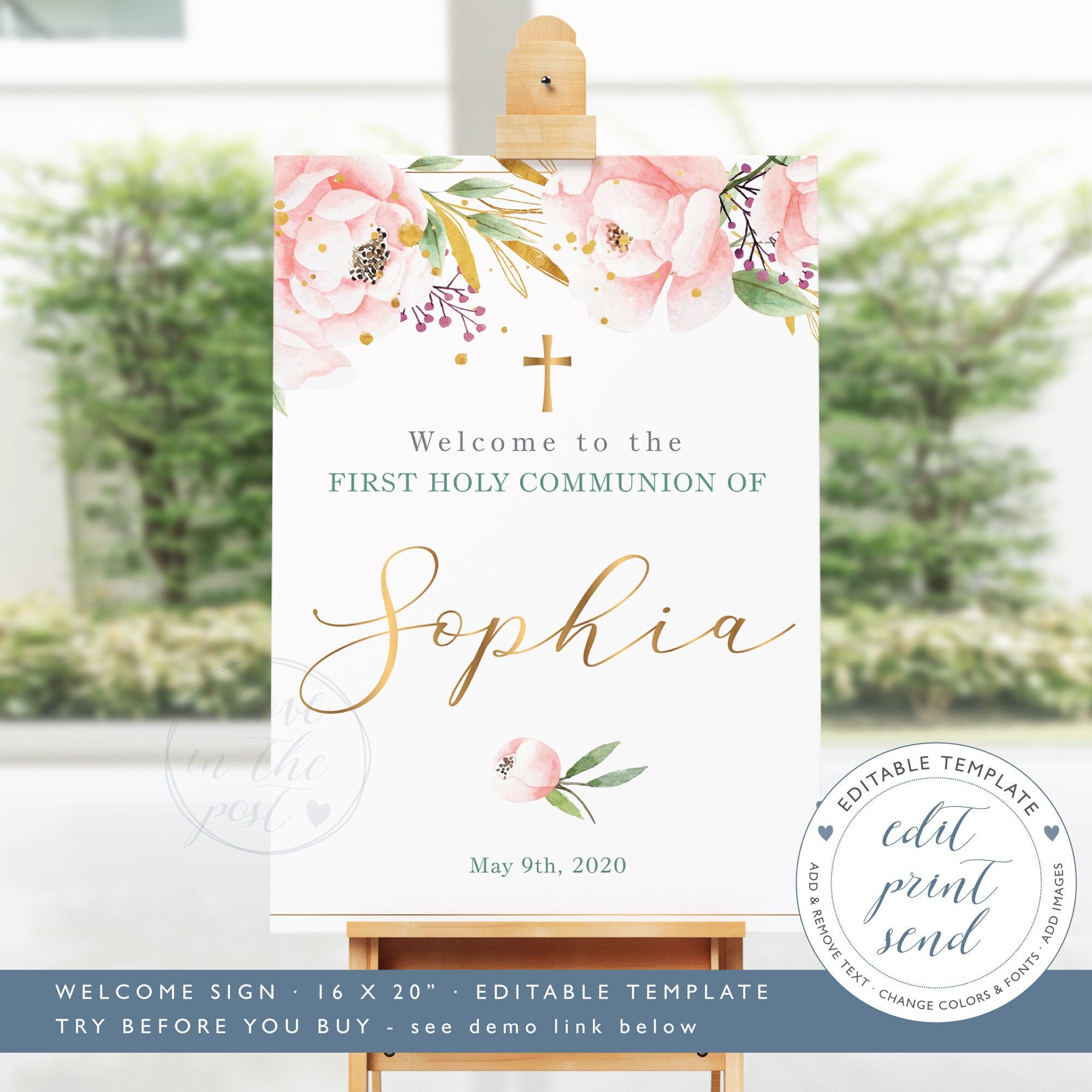 Pink Gold Communion Welcome Sign First Holy Communion Welcome - Etsy UK