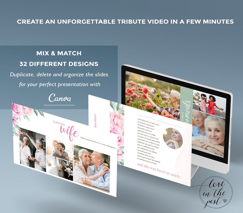 Funeral Slideshow Template With Music Femenine Memorial Video | Etsy