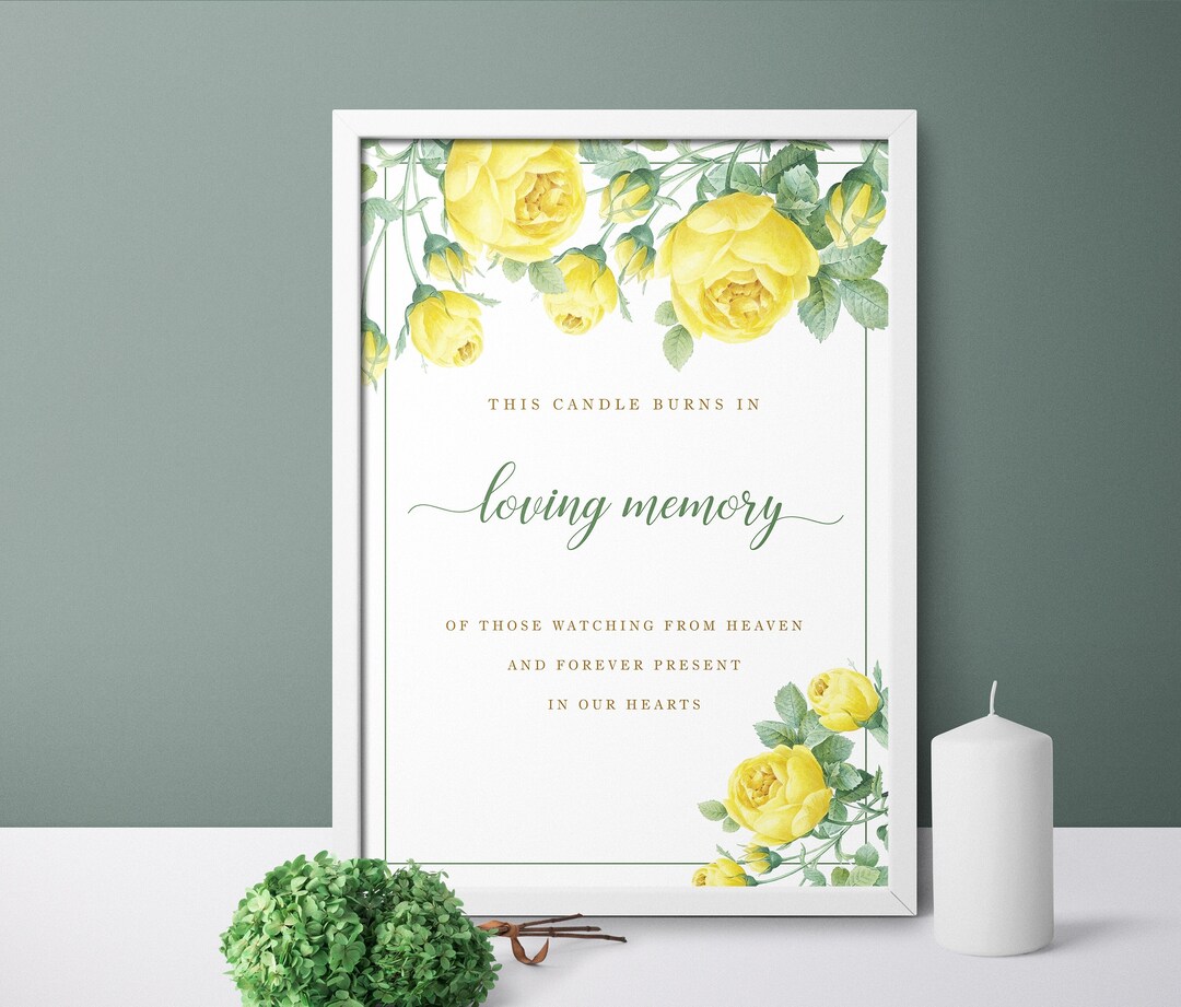 Yellow Roses Memorial Candle Printable, in Loving Memory , Remembrance ...