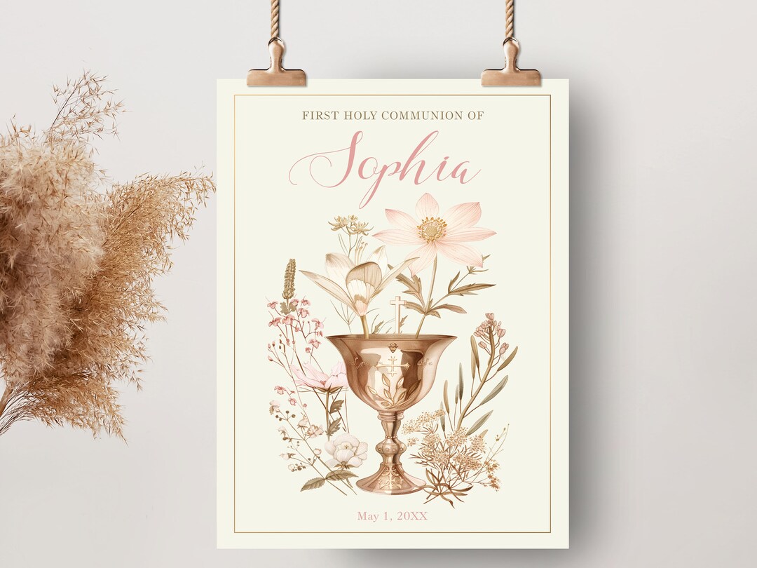 Chalice First Communion Welcome Sign Template for Girl, Holy Communion ...