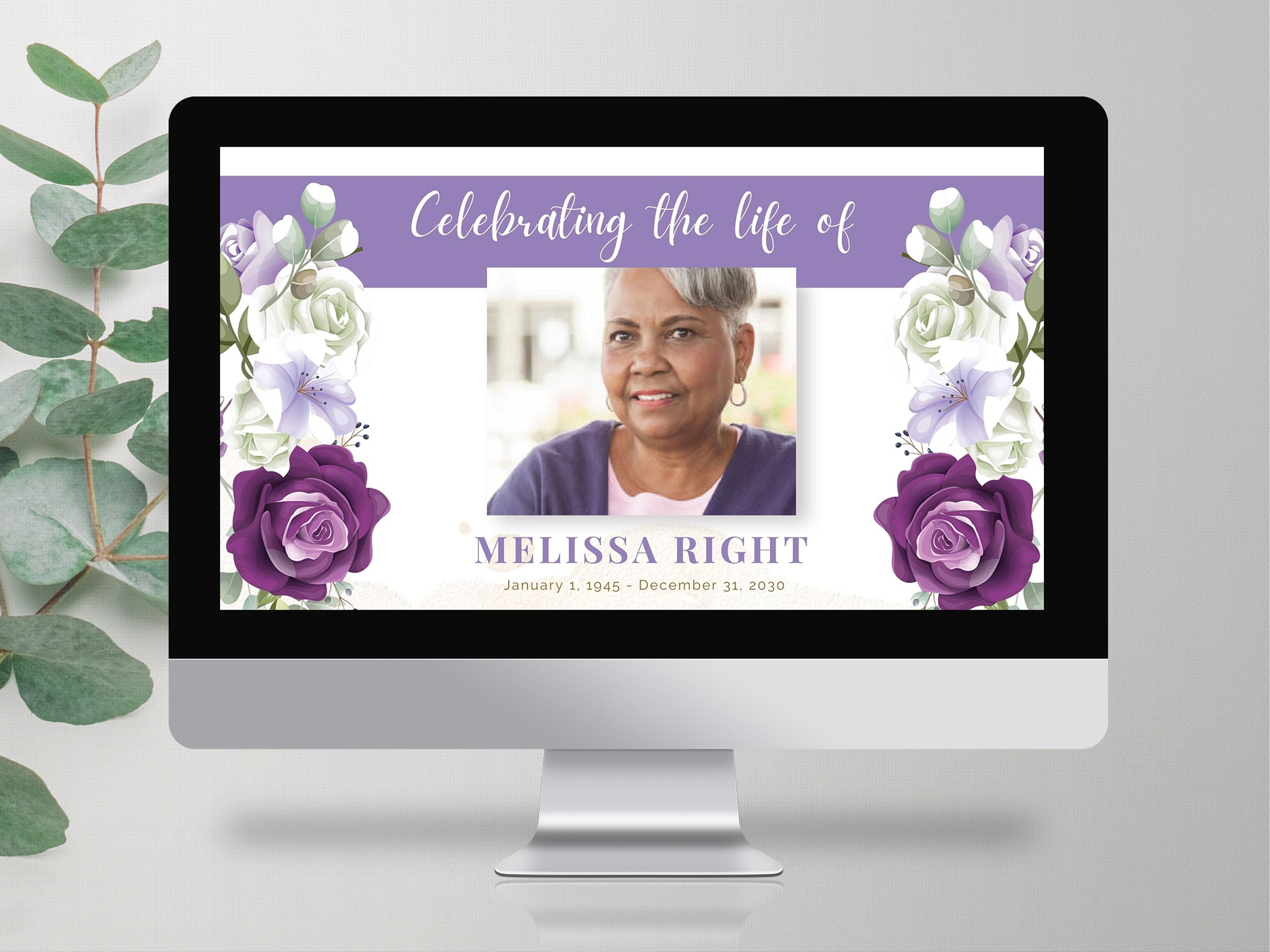 Digital Funeral Background With Purple Flowers, ZOOM Template for ...