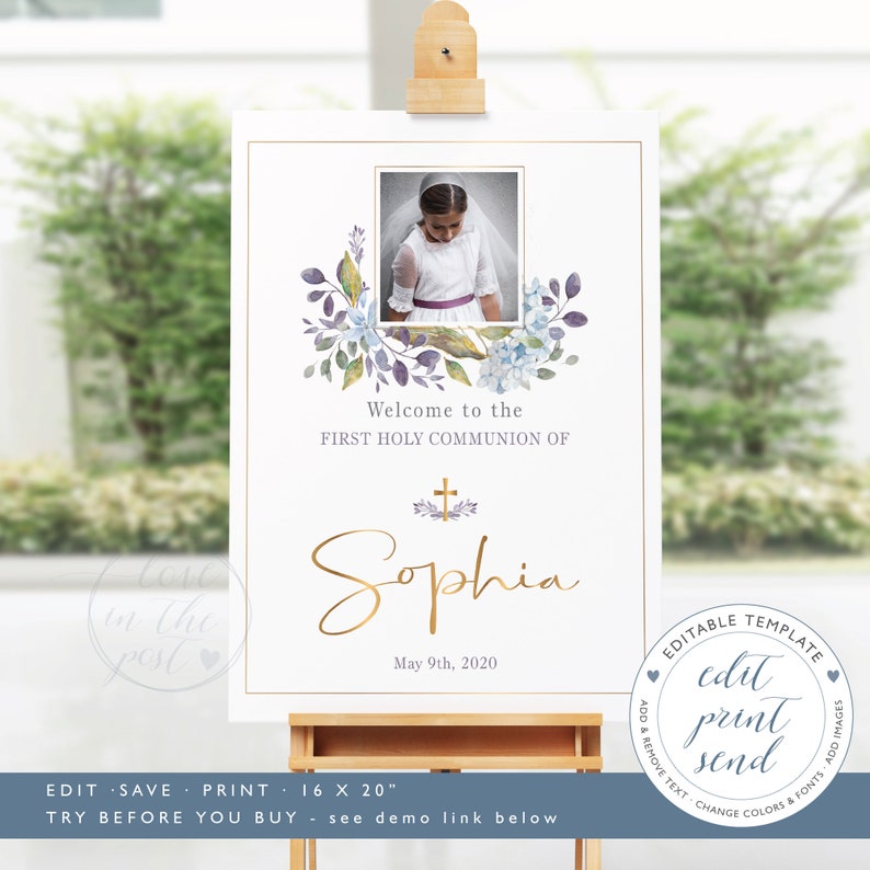 Communion Welcome Sign With Photo, First Holy Communion Welcome Poster ...
