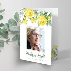 Yellow Roses Funeral Prayer Card, Memorial Card for Remembrance ...