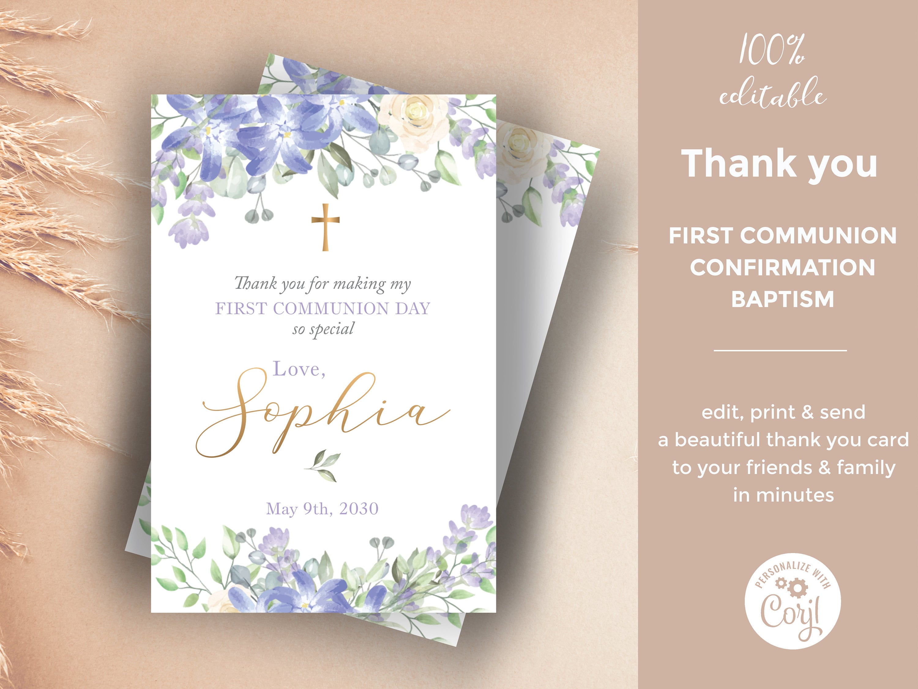 Editable First Communion Template Set for Girl Lavender Holy | Etsy