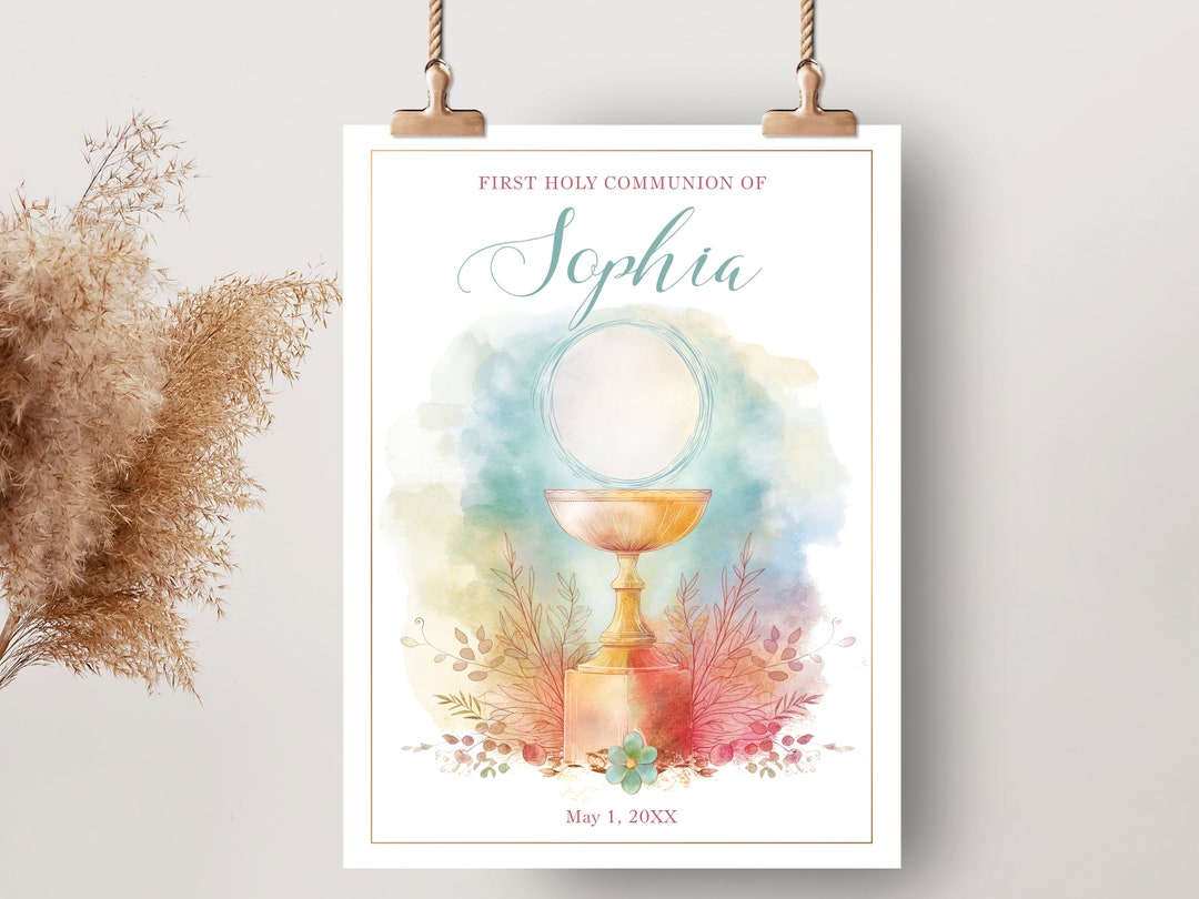 Chalice and Host First Communion Welcome Sign TEMPLATE for Girl, Holy ...