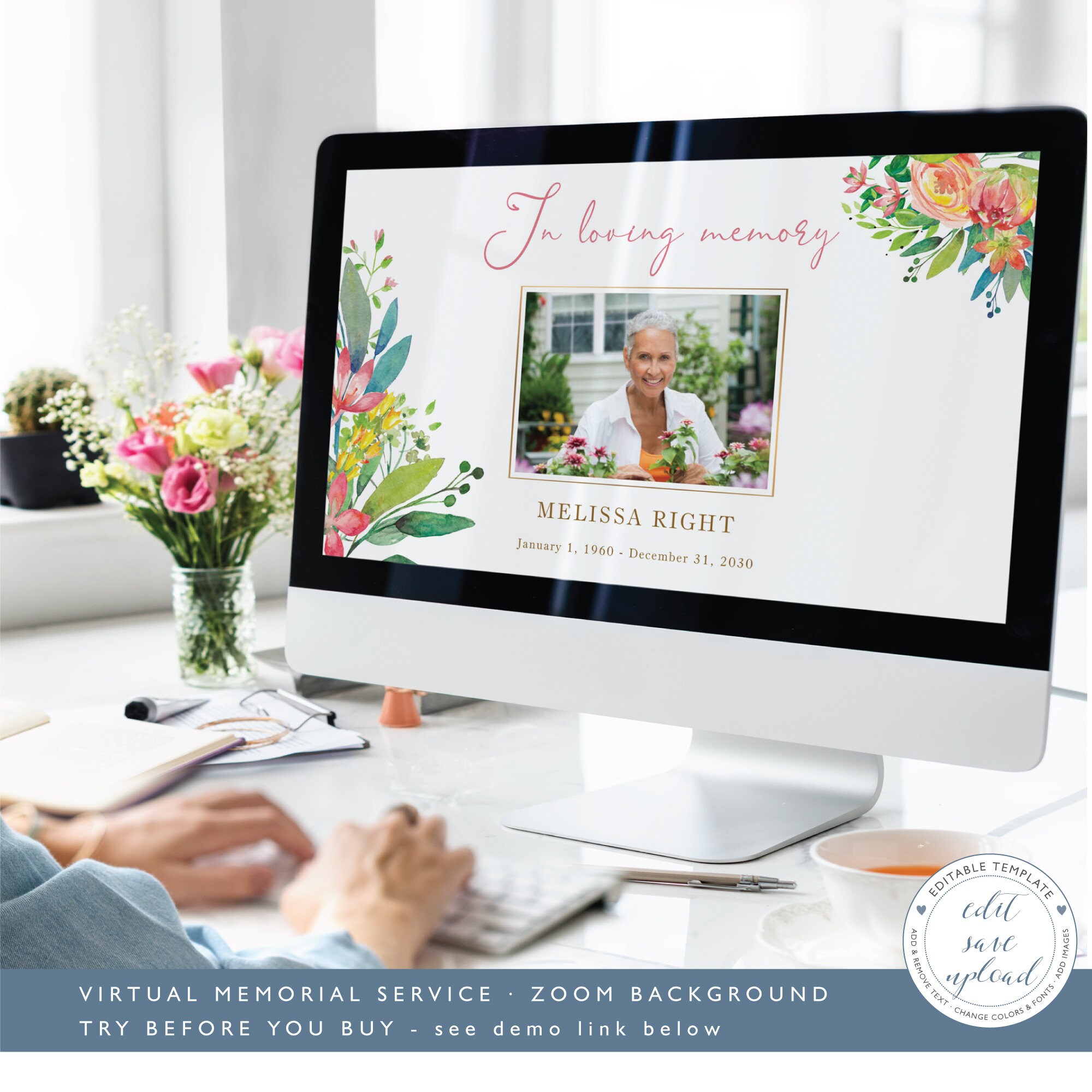 Floral Virtual Funeral Background ZOOM Template for Virtual - Etsy