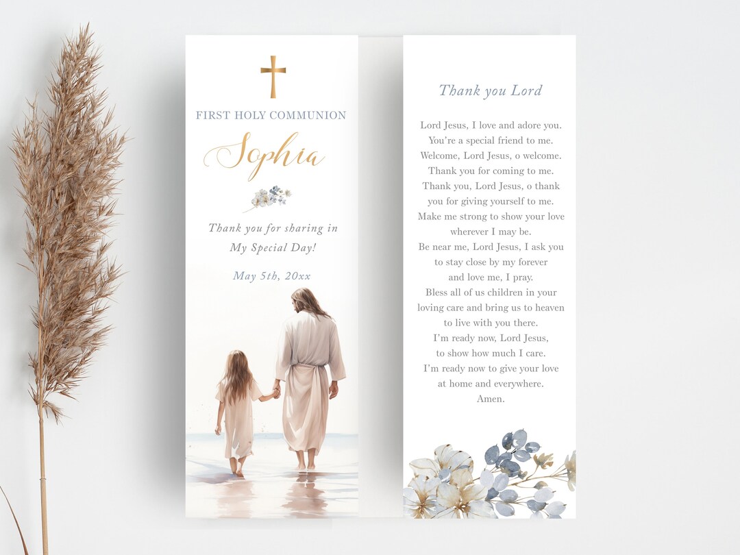 Jesus With a Girl Bible Bookmark, First Communion EDITABLE Favor ...