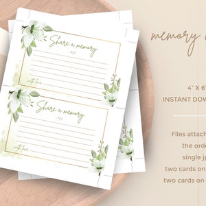 Editable Share a Memory Sign and Card, White Flowers Memorial, Funeral ...