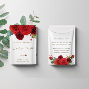 Red Roses Seed Packet for Funeral, Memorial Seed Packet Template for ...