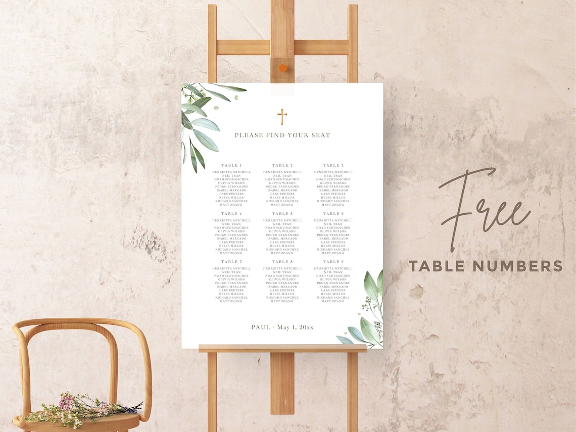 Olive First Holy Communion Seating Chart Template for Boy - Etsy