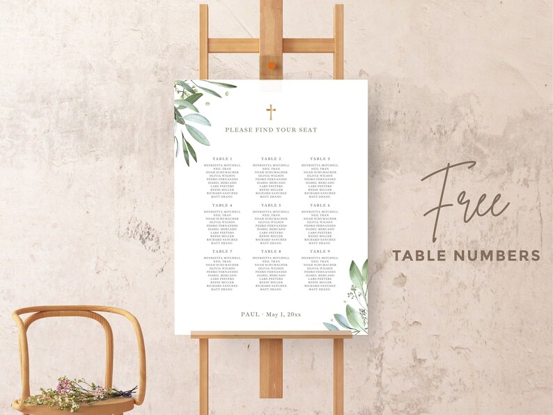 Olive First Holy Communion Seating Chart Template for Boy - Etsy