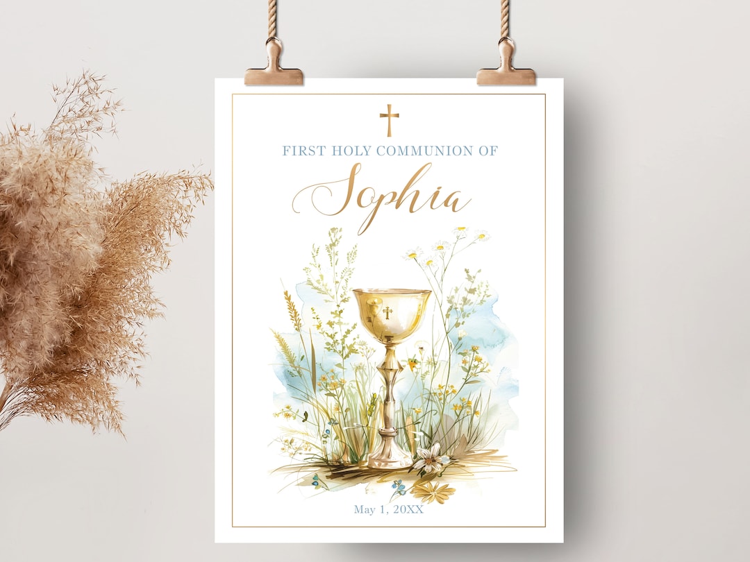 First Holy Communion Chalice Welcome Sign TEMPLATE for Girl ...