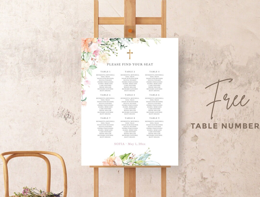 Editable First Holy Communion Seating Chart Template, Seat Chart for ...
