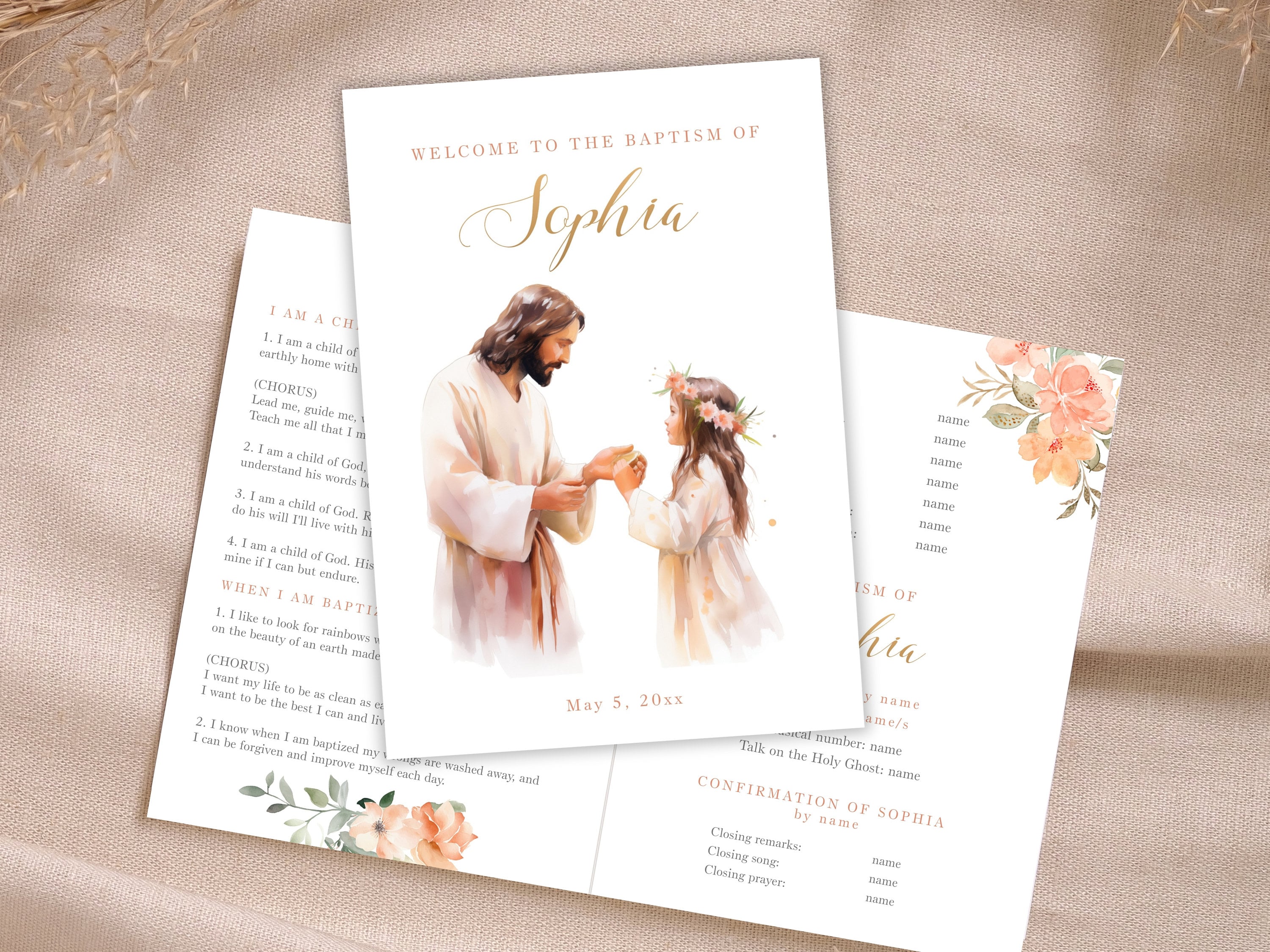 LDS Baptism Program for Girl, Jesus & Girl, LDS Baptism Printable ...