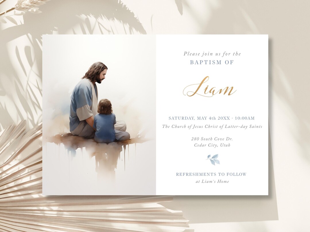Modèle d'invitation au baptême LDS pour garçon, Jésus et garçon en ...