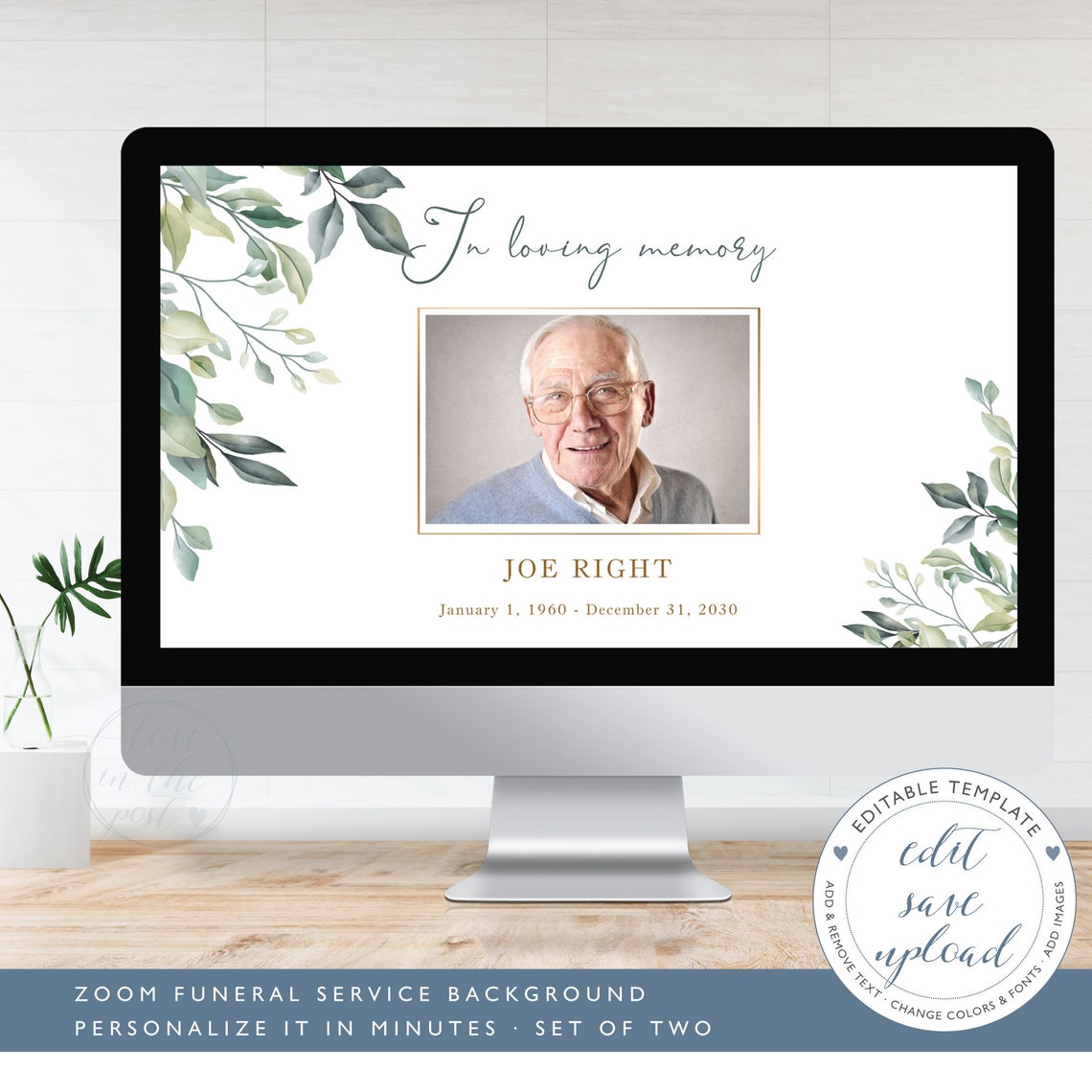 Greenery Virtual Funeral Background for Man ZOOM Template for | Etsy