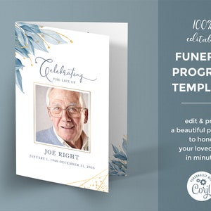 Funeral Program Template for Man Blue and Gold Memorial | Etsy