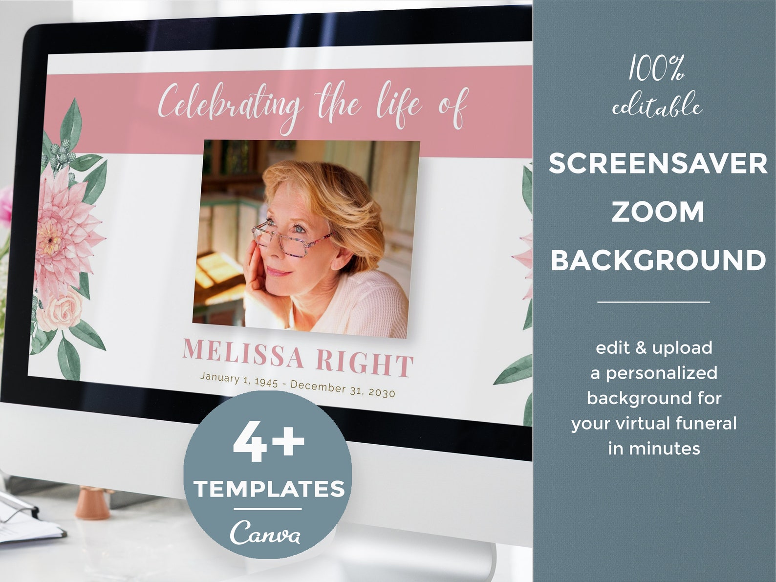 Dahlias ZOOM Funeral Background Templates Digital Template - Etsy