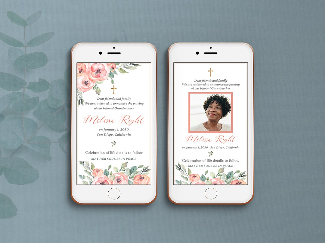 Electronic Death Announcement Templates for Woman Smartphone - Etsy