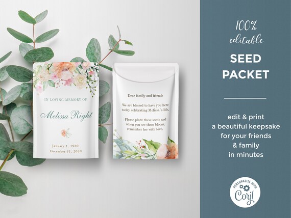 Seed Packet for Funeral With Pastel Flowers Memorial Seed | Etsy