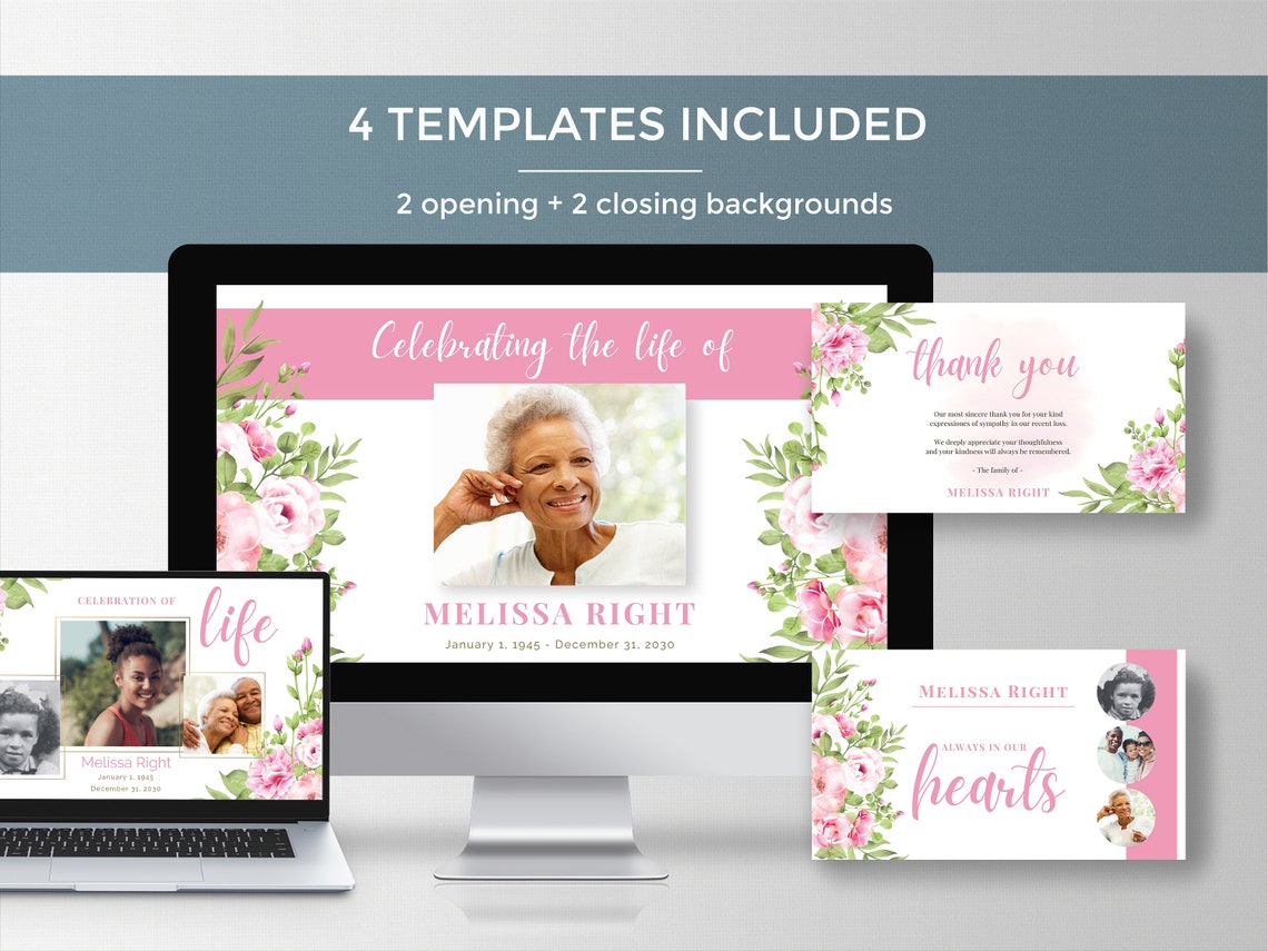 Pink Roses Digital Funeral Background ZOOM Template for - Etsy