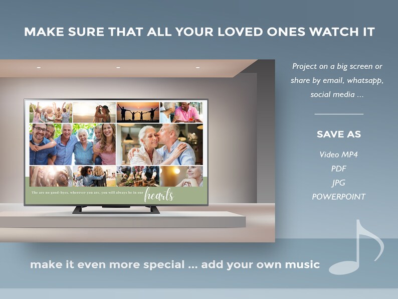 Editable Greenery Gold Celebration of Life Slideshow for - Etsy