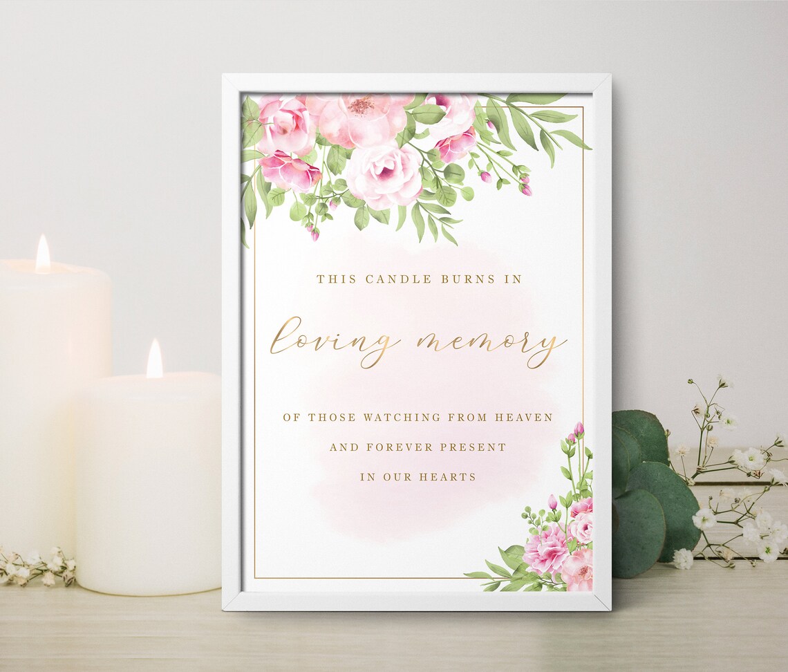 Memorial Candle Sign With Pink Roses in Loving Memory Sign | Etsy