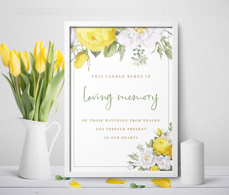 Yellow Roses Memorial Candle Sign in Loving Memory Sign - Etsy