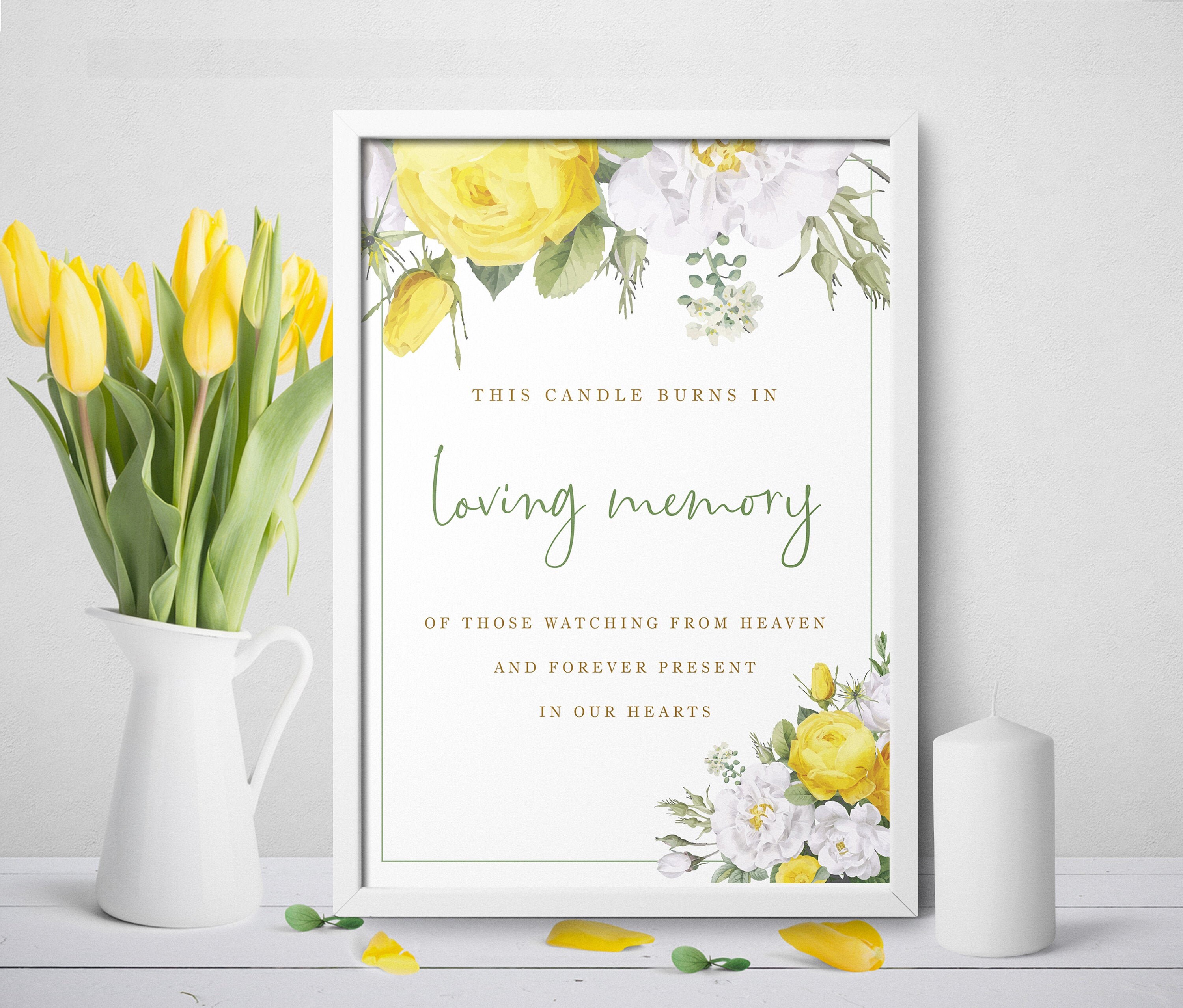 Yellow roses Memorial candle sign In loving memory sign | Etsy