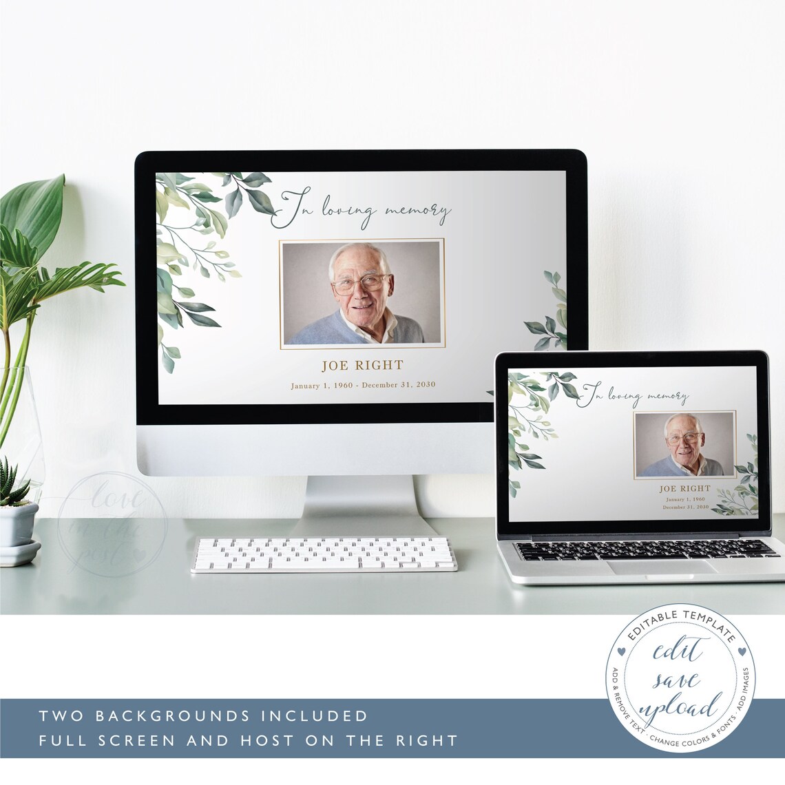 Greenery Virtual Funeral Background for Man ZOOM Template for | Etsy