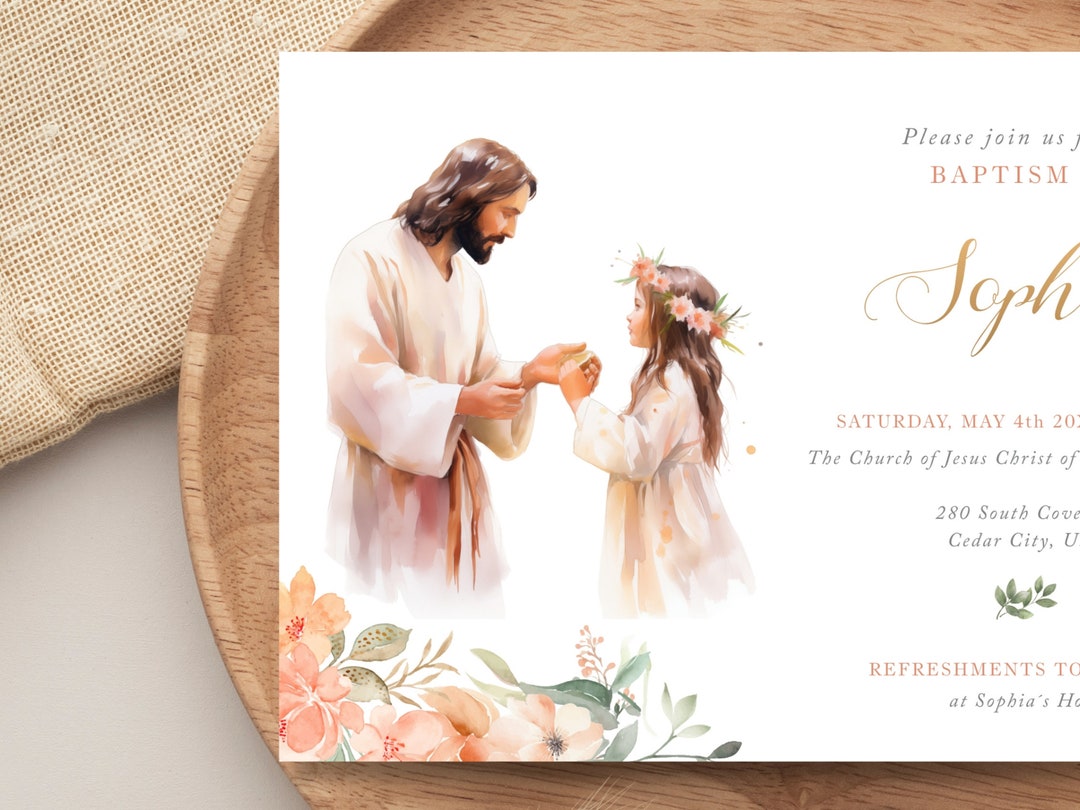 LDS Baptism Invitation Template for Girl, Jesus & Girl, LDS Baptism ...