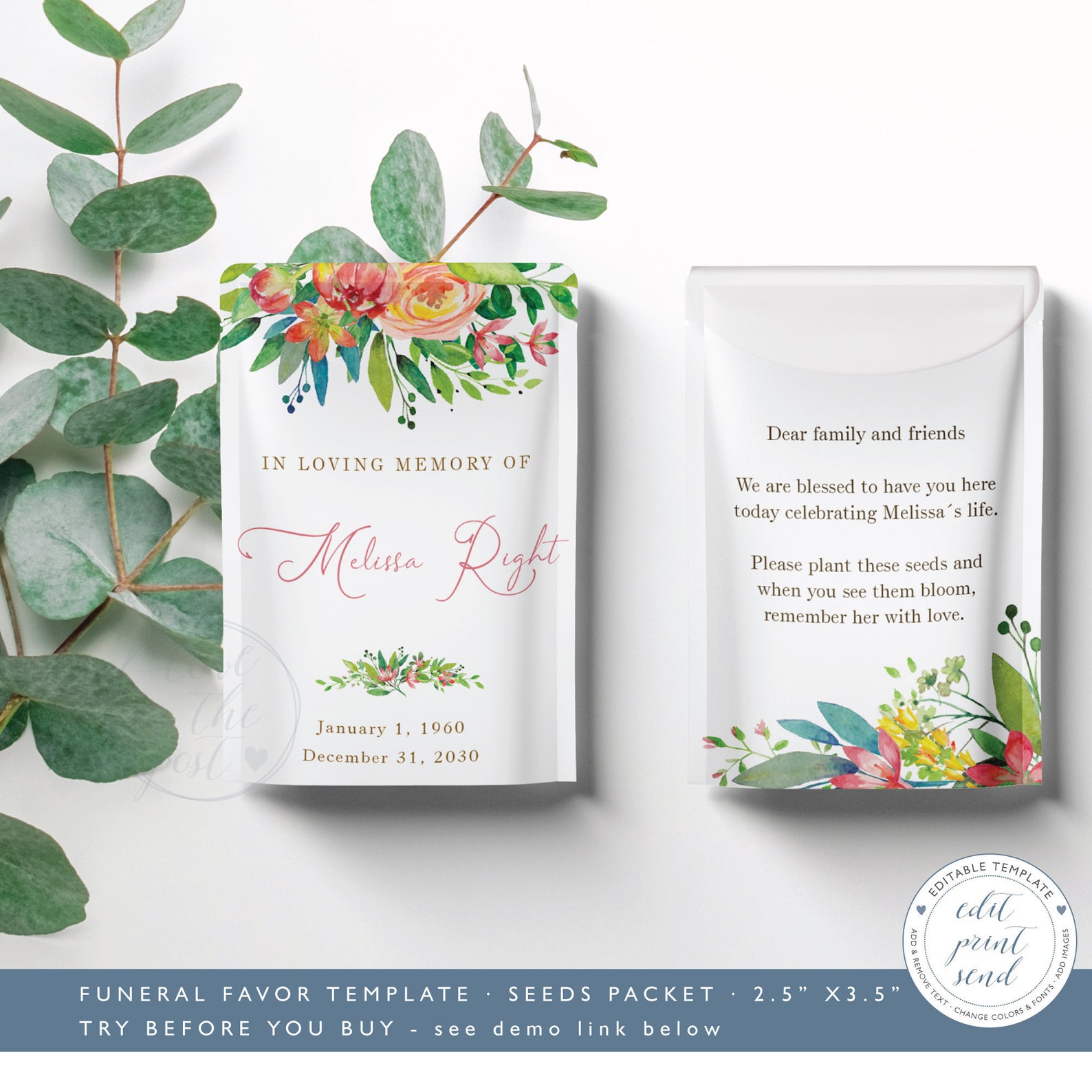 Bright Flowers Seed Packet for Funeral Memorial Seeds Favor - Etsy