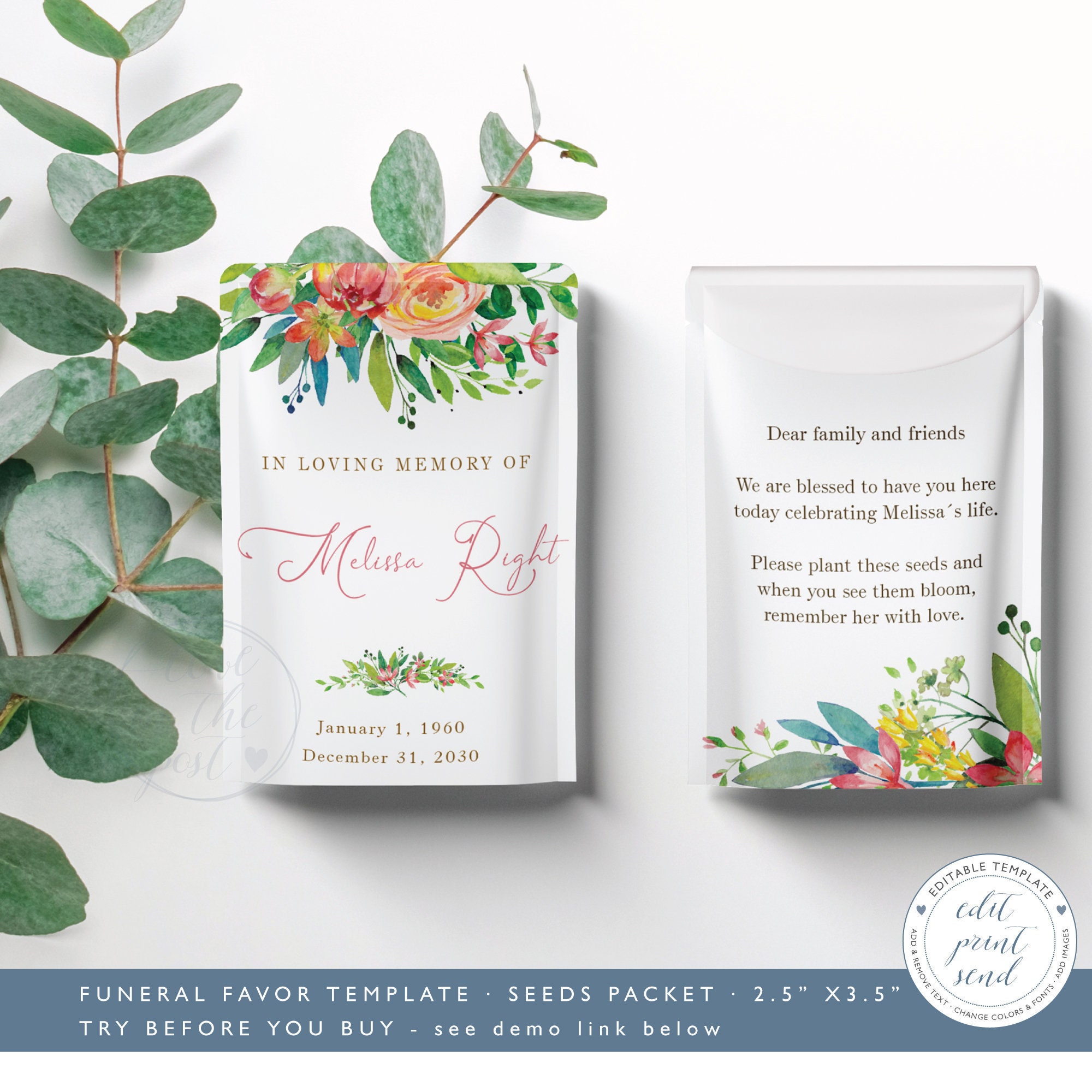 Bright Flowers Seed Packet for Funeral Memorial Seeds Favor - Etsy