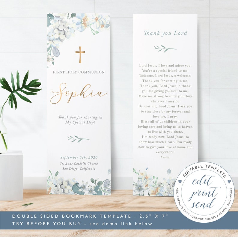 First Communion Girl Prayer Card Delicate Communion Bookmark - Etsy