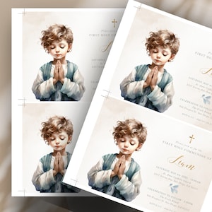 Boy First Holy Communion Illustrated Invitation Template, Boy Praying ...
