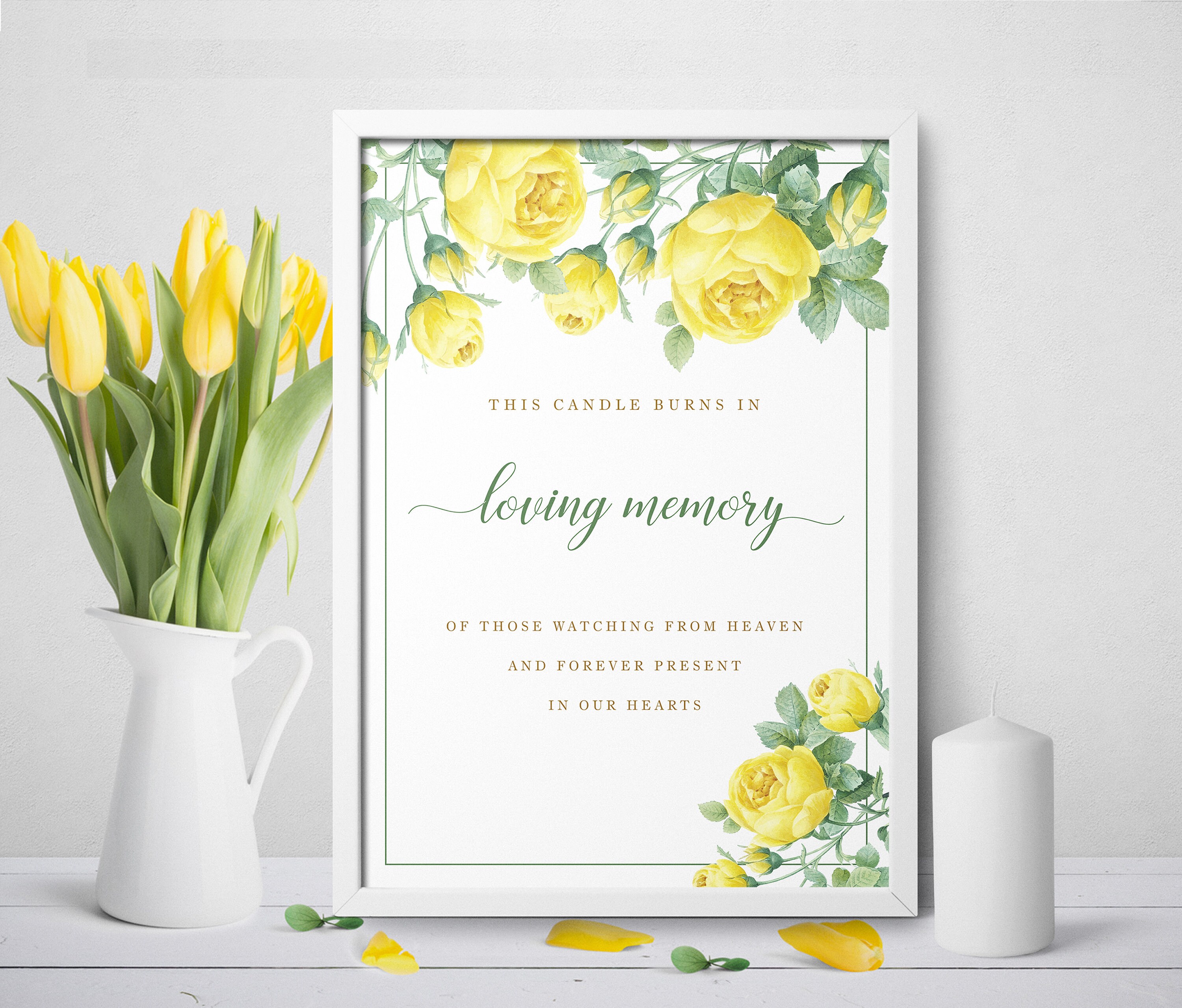 Yellow Roses Memorial Candle Printable in Loving Memory | Etsy